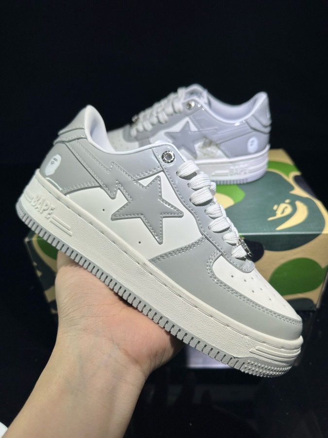 A Bathing Ape Bape Sta 'Patent Leather White Grey' - SneakerCharter.com